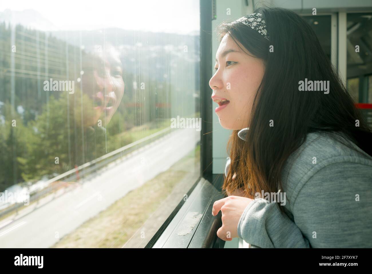 train travel getaway - lifestyle portrait of young happy and beautiful ...