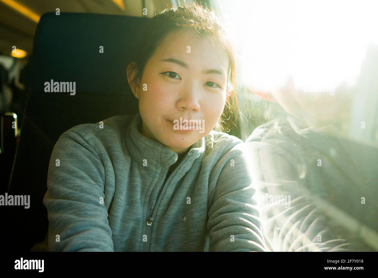 train travel getaway - lifestyle portrait of young happy and beautiful ...