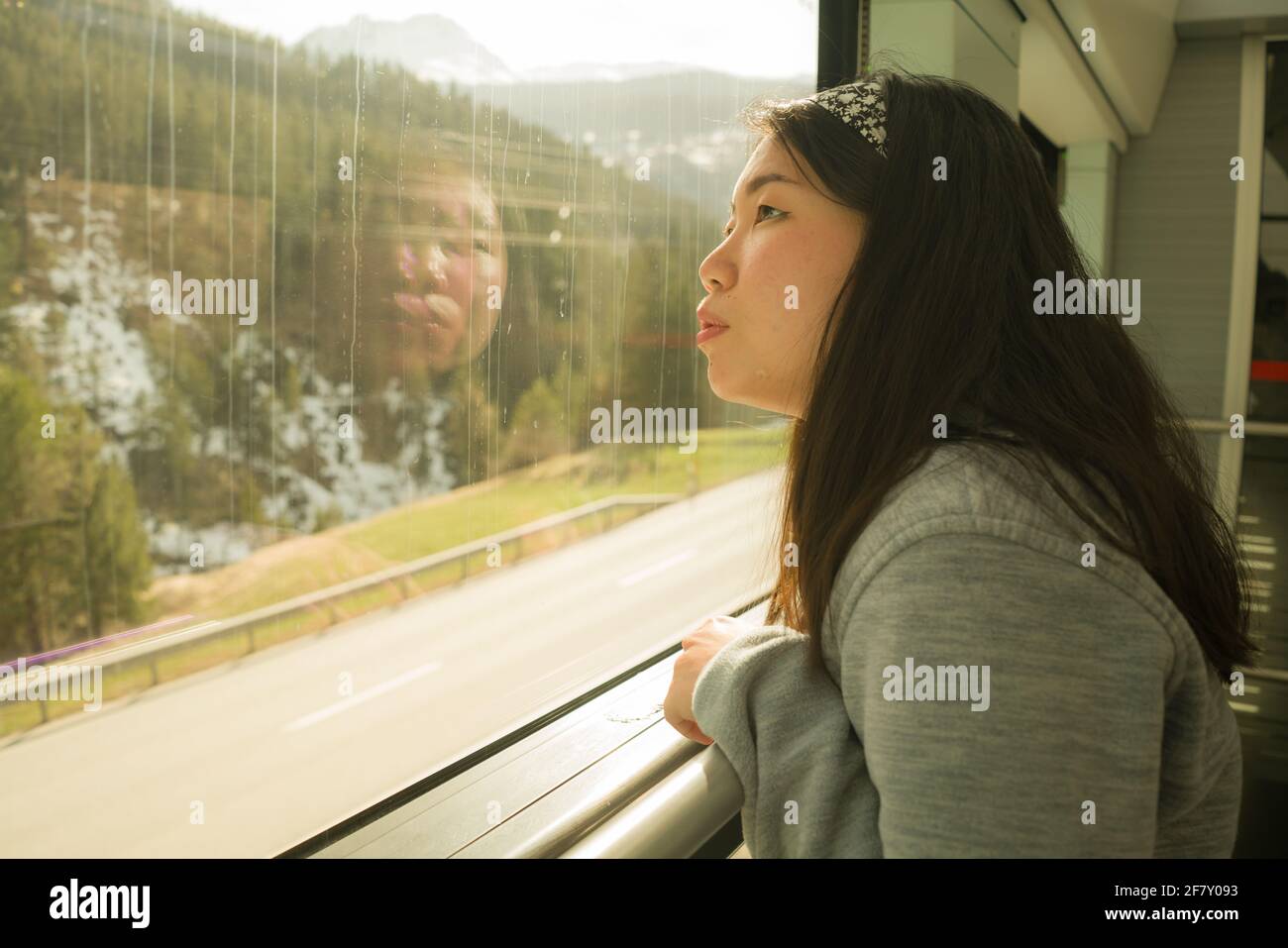 train travel getaway - lifestyle portrait of young happy and beautiful ...
