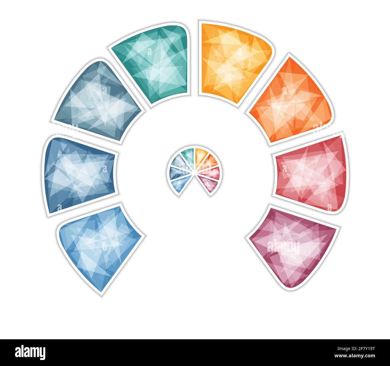 Multicolored polygonal semicircle. Modern Raster template for ...