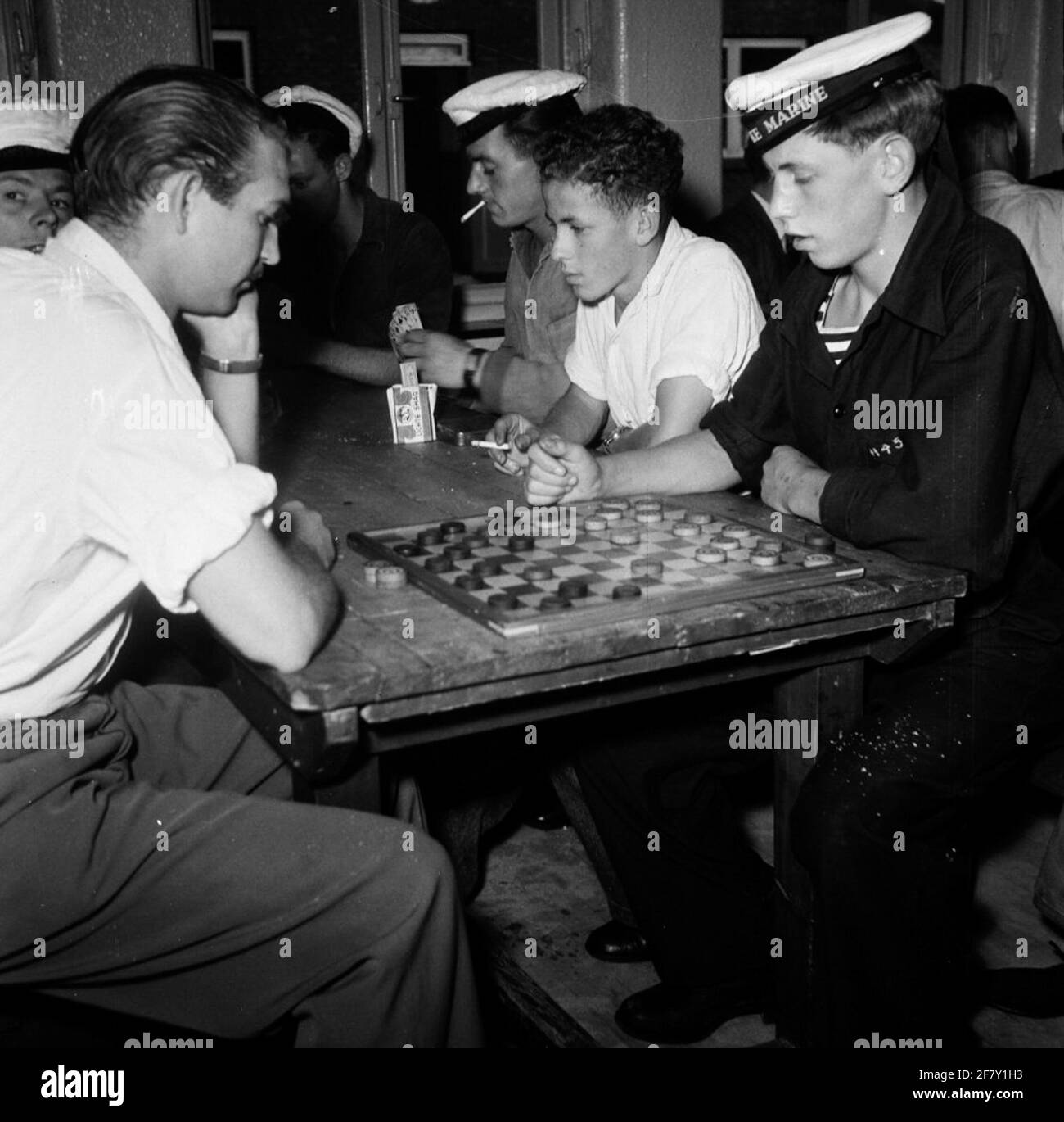 Sailors of the Royal Navy play a dam game in their free time Stock ...