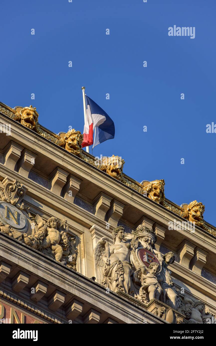 French flag flying above the Paris Opera, Palais Garnier, Place de l ...