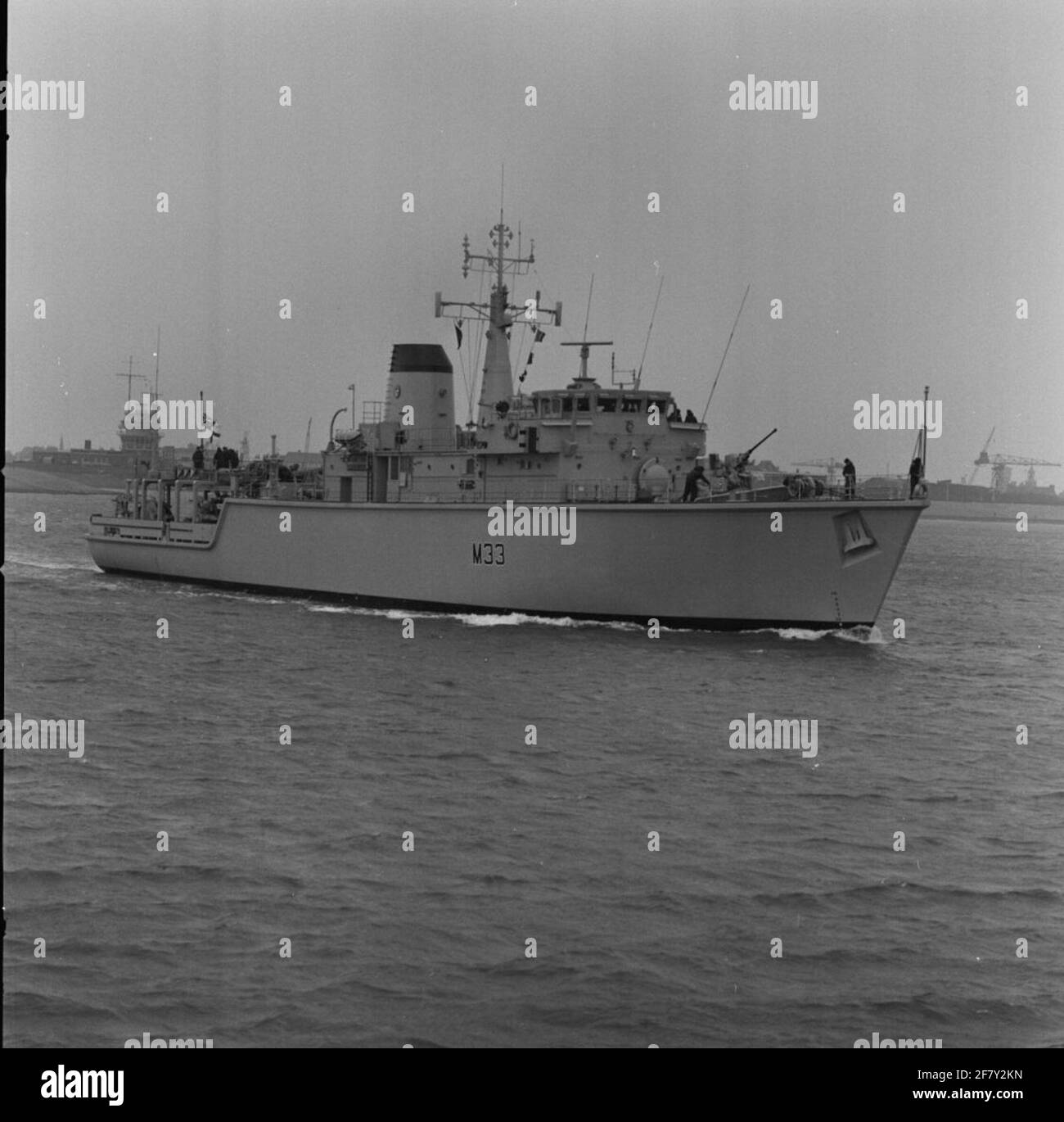 Departure of the English Mine hunter HMS Brocklesby, part of standing ...