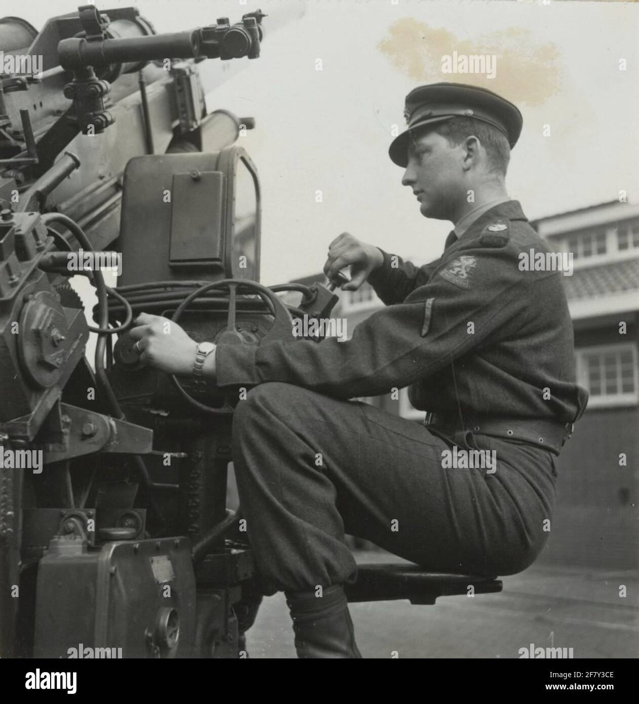 Battery exercise of heavy air target artillery with the 90 mm guns on ...