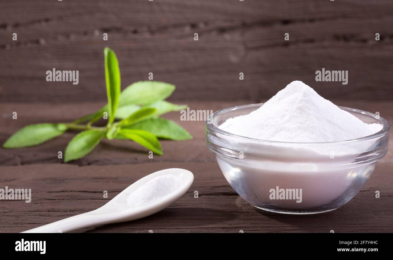 Natural sweetener in powder from stevia plant - Stevia rebaudiana Stock ...