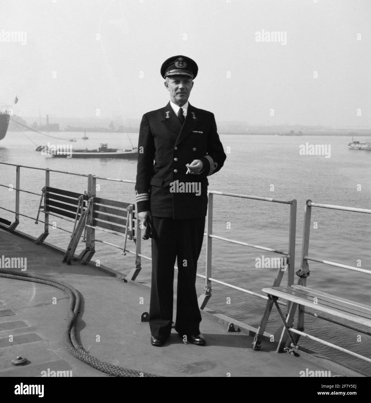 The commander of the submarine hunter Hr.Ms. Groningen (D 813) Captain ...