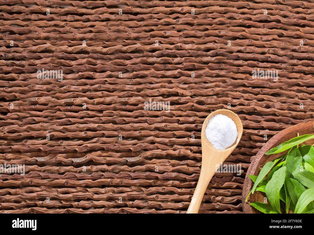 Natural sweetener in powder from stevia plant - Stevia rebaudiana. Top ...