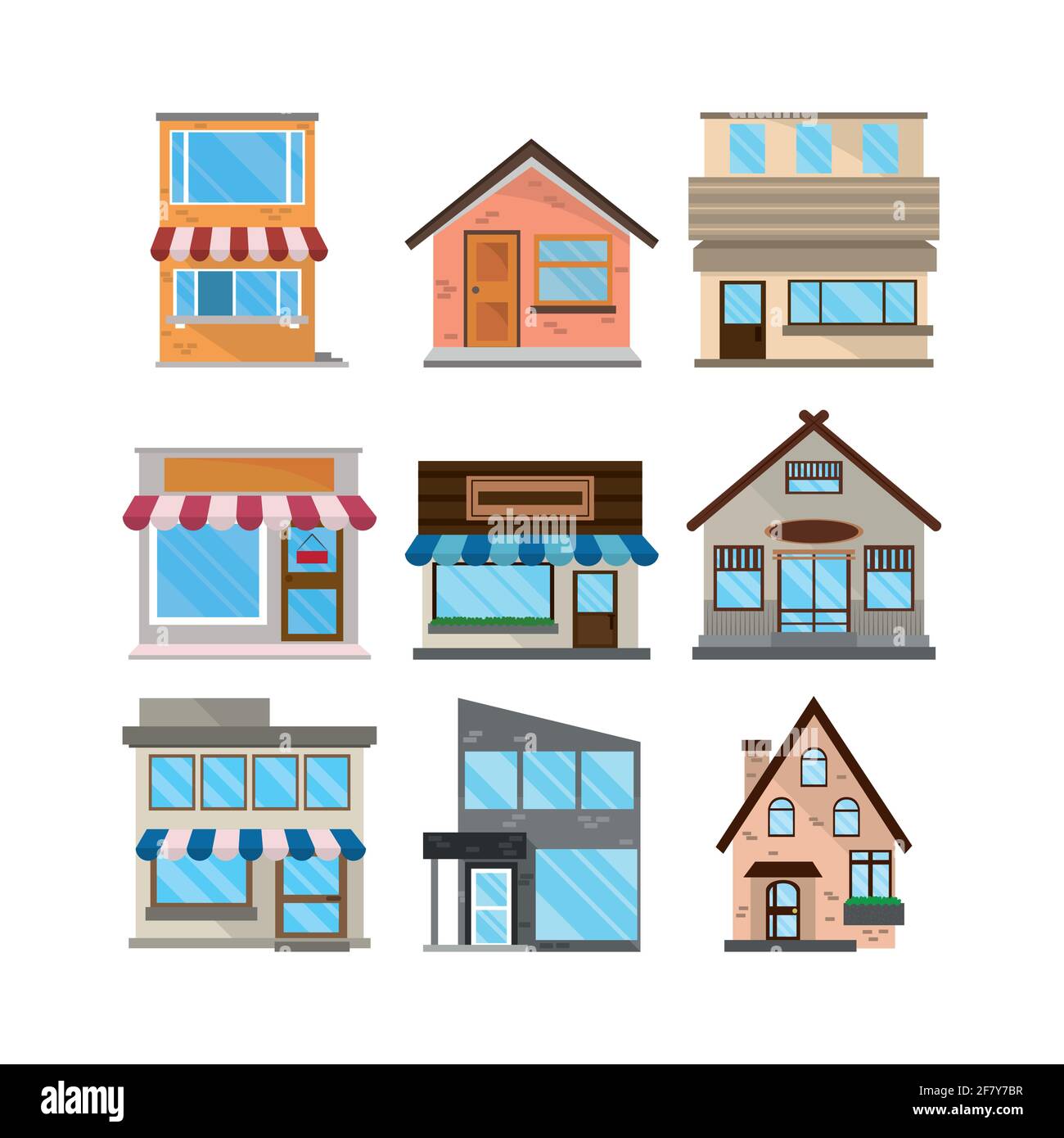 set facades exterior architecture buildings Stock Vector Image & Art ...