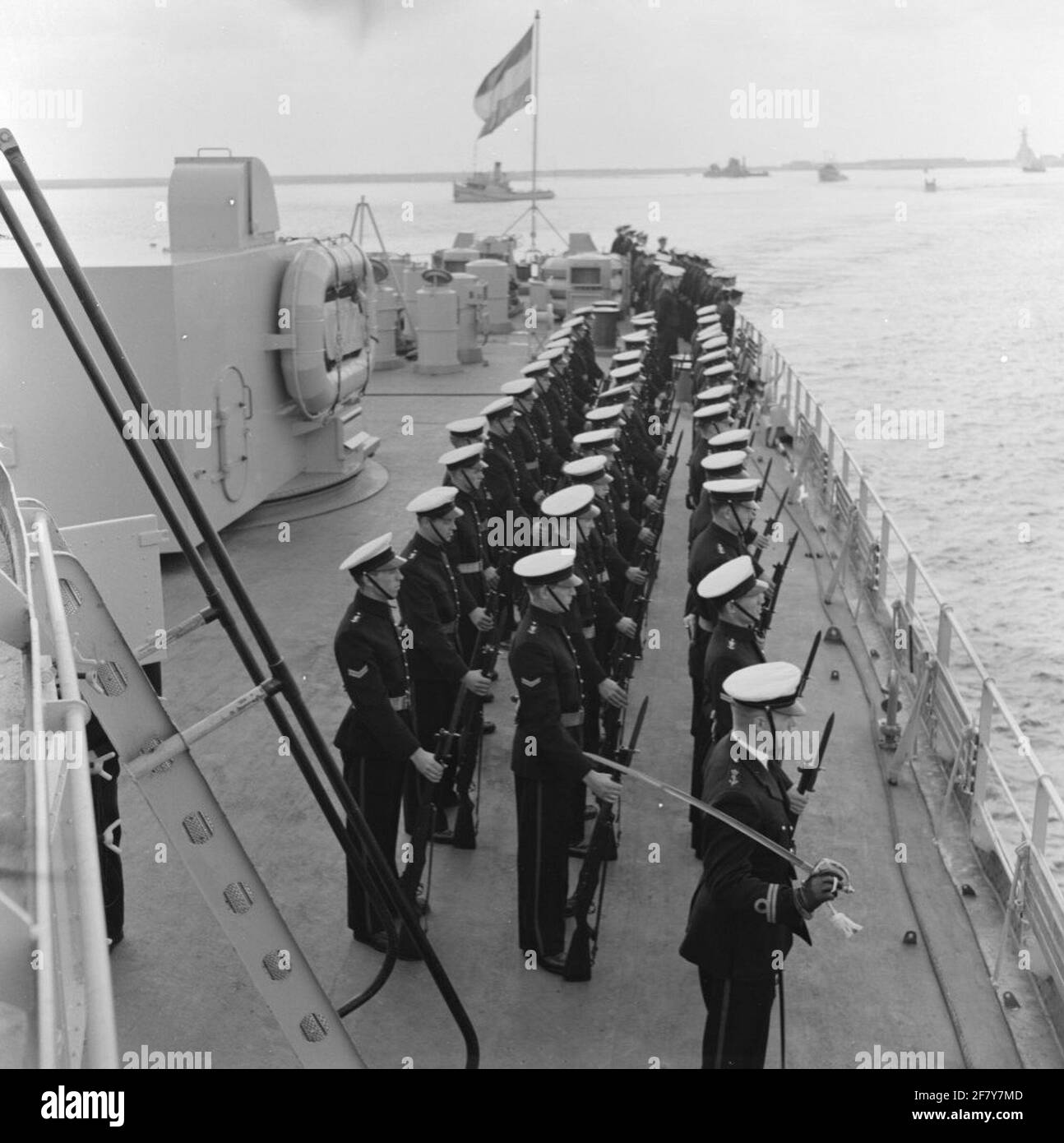 Cruiser Hr.Ms. De Ruyter (C 801) leaves for the West and is waved by ...