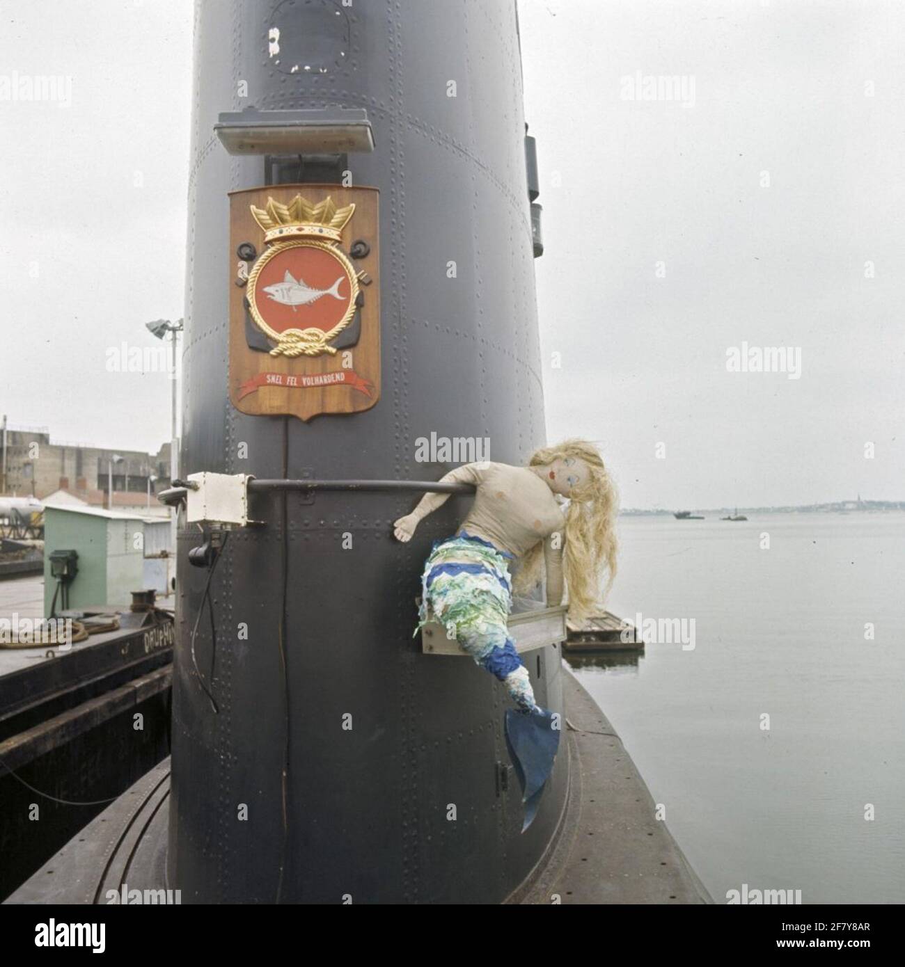 The submarine Hr.Ms. Tuna (1966-1991) with coat of arms and stubborne ...