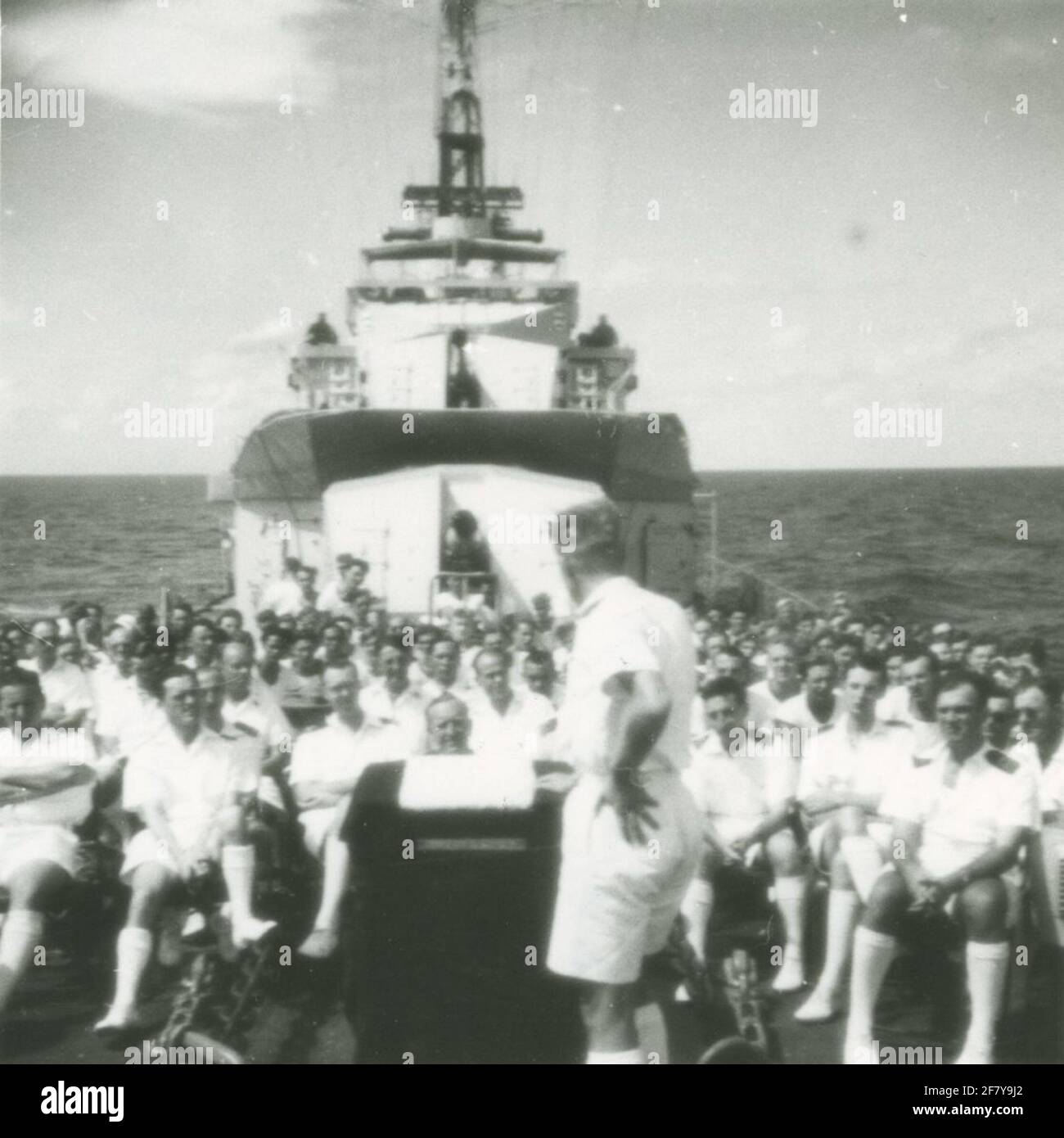 The royal navy in the Korean waters. Church service on the bin of Hr.Ms ...