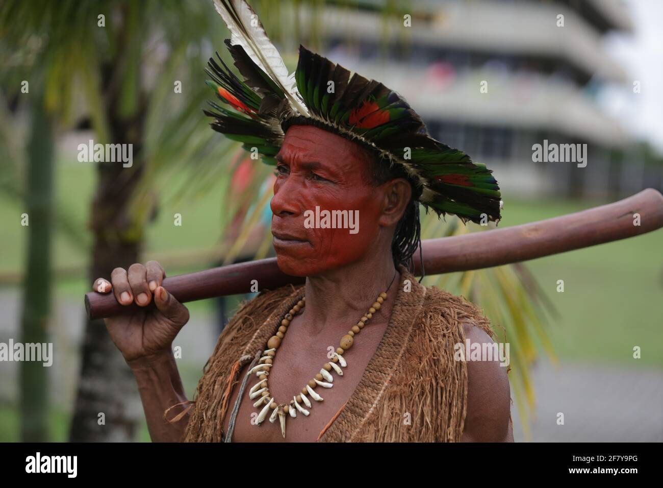 salvador, bahia / brazil - may 29, 2017: indigenous woman from Pataxo ...