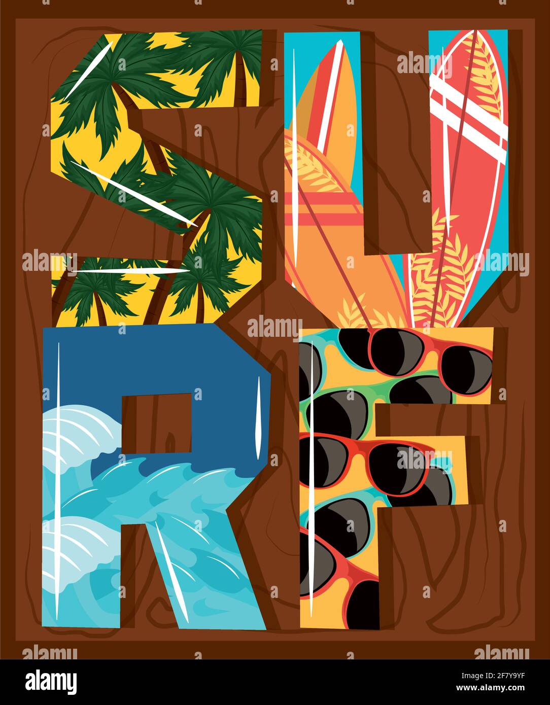 surf tropical lettering on board Stock Vector Image & Art - Alamy