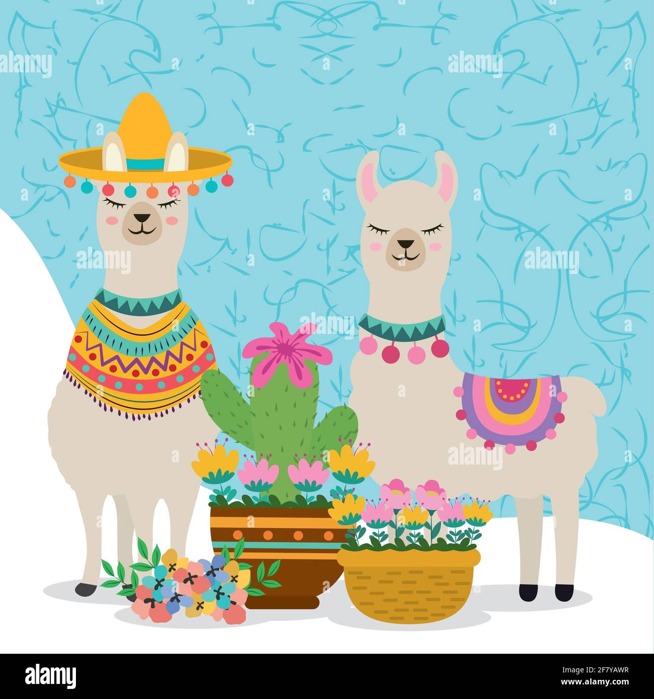 cute cartoon llamas cactus flowers Stock Vector Image & Art - Alamy