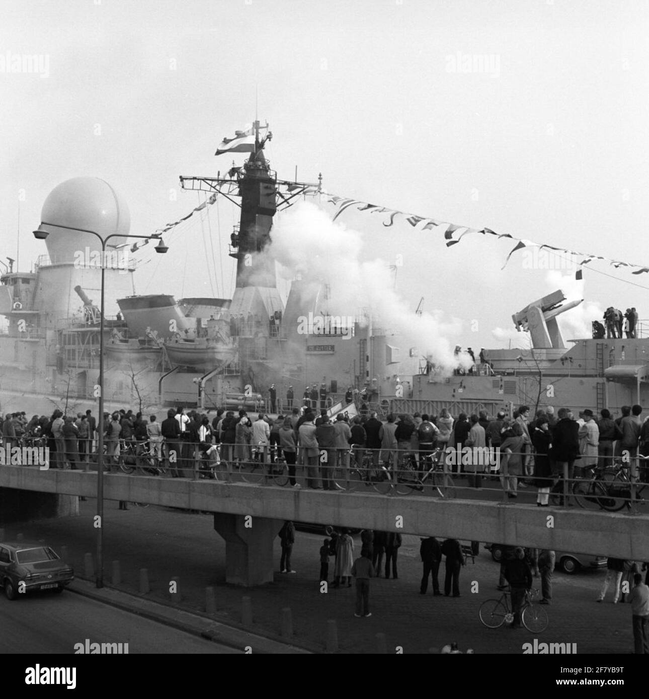 HR.MS guided arms factory. De Ruyter, moored behind Amsterdam Central ...