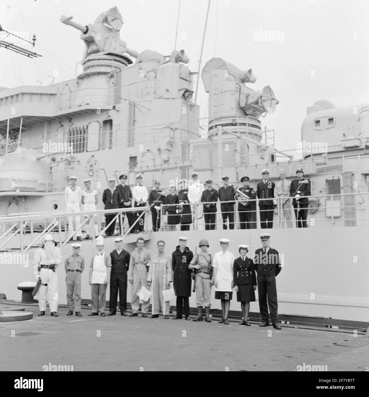 Before and at the cruiser Hr.Ms. De Ruyter (C 801) (1953-1972) shows ...