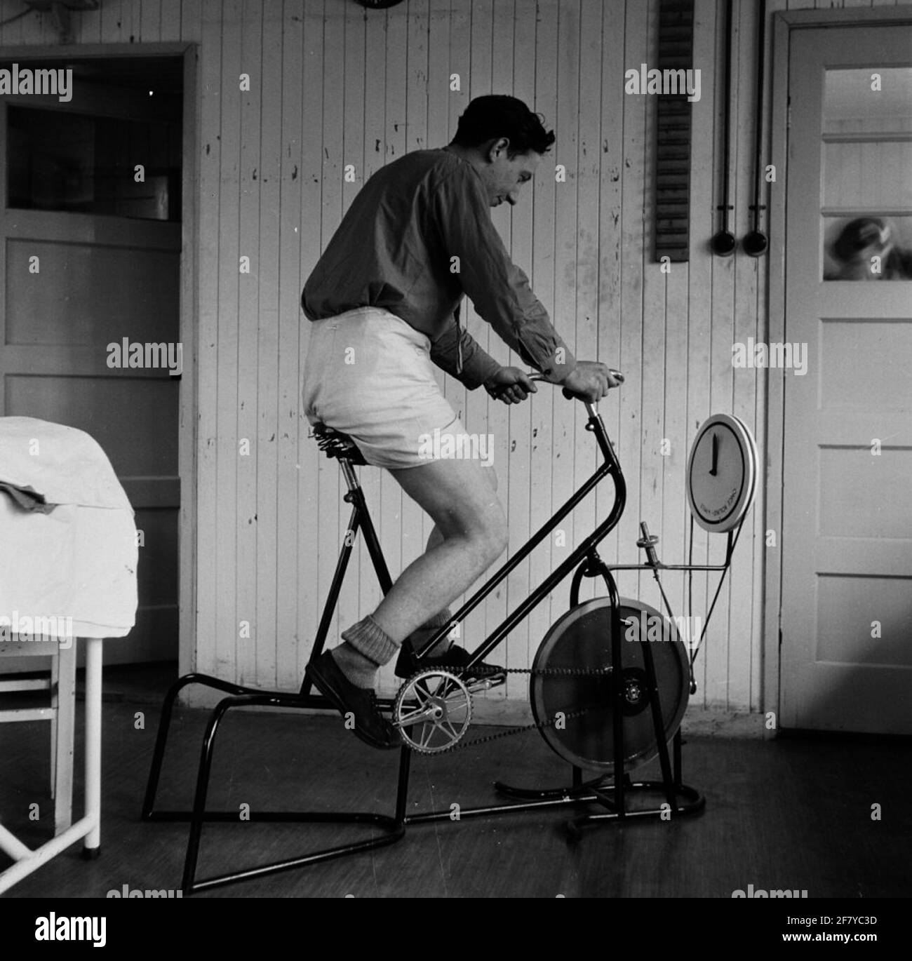 A rehabilitation soldier trains on a specially adapted bicycle at the ...