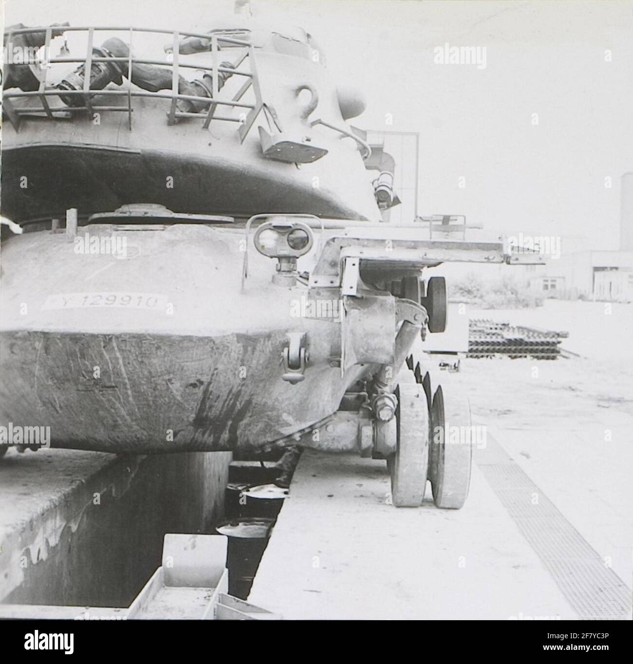 A German M48A2 patt tank is on the barrier location of the tanker shop ...