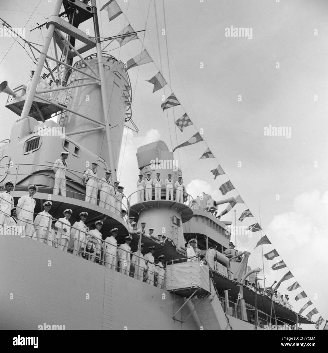 Commander with crew after boarding the pavourized cruiser Hr.Ms. De ...