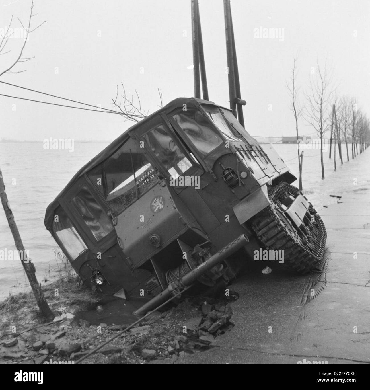 Water disaster 1953. A Dutch military vehicle stranded on the ...