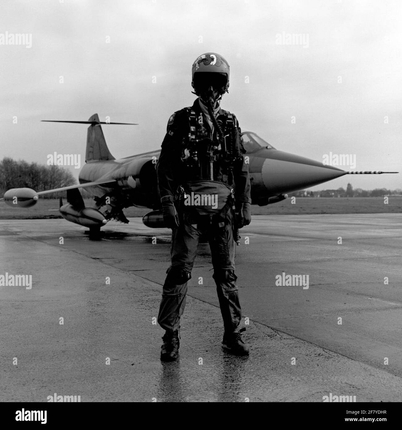A flyer from the 306 Squadron is in its complete flight gear for an ...