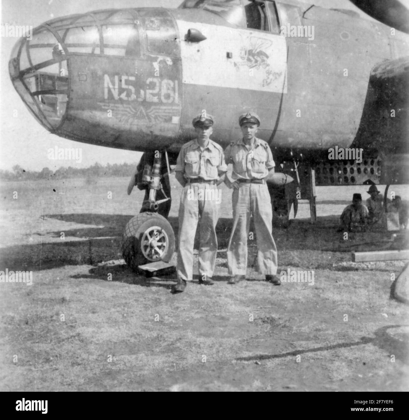 Crew standing for a North American B-25 Mitchell medium bomber and ...