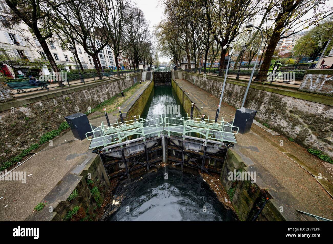 Paris, France. 09th Apr, 2021. Garbage accumulates in the Canal Saint ...