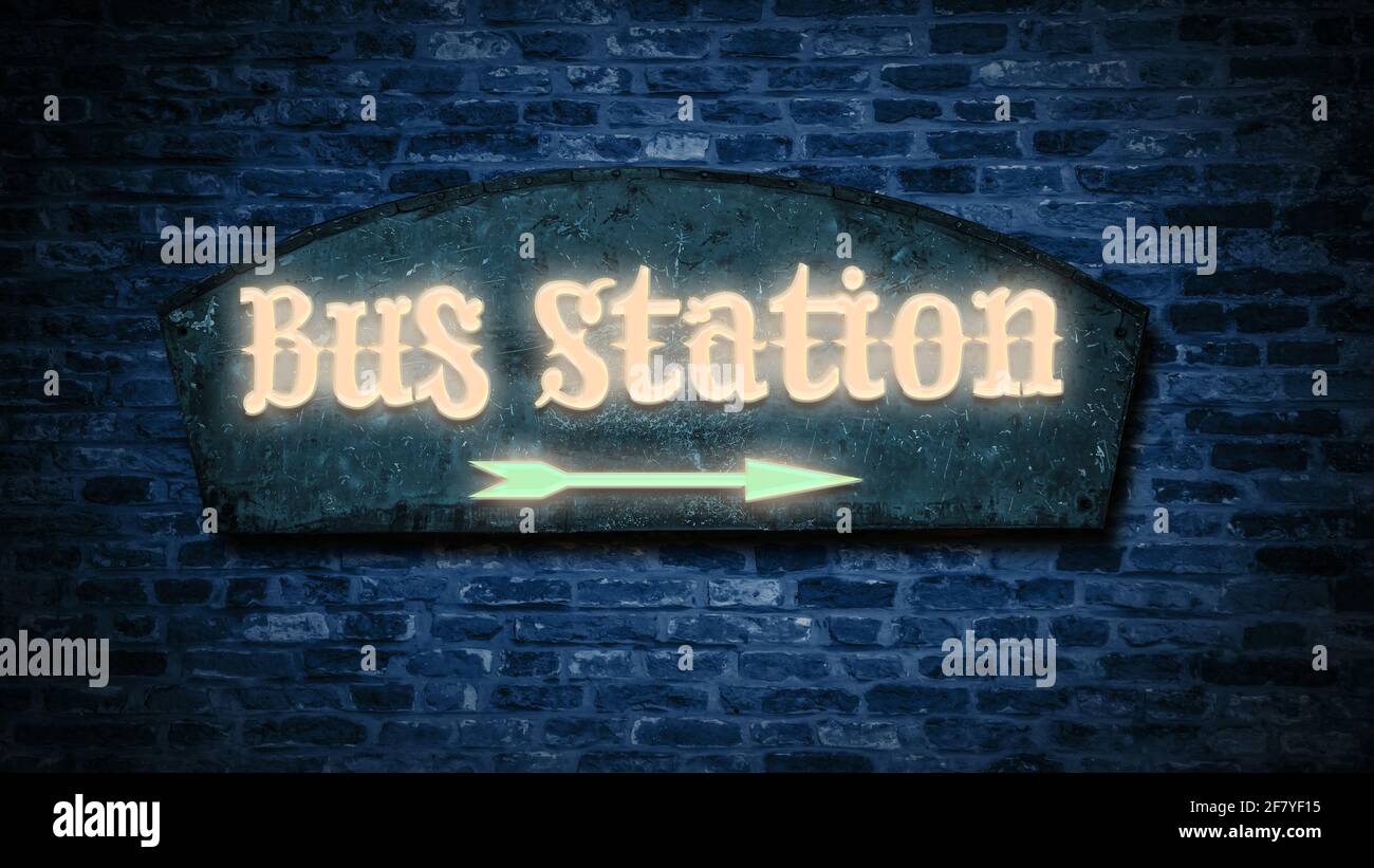 Street Sign the Direction Way to Bus Station Stock Photo - Alamy