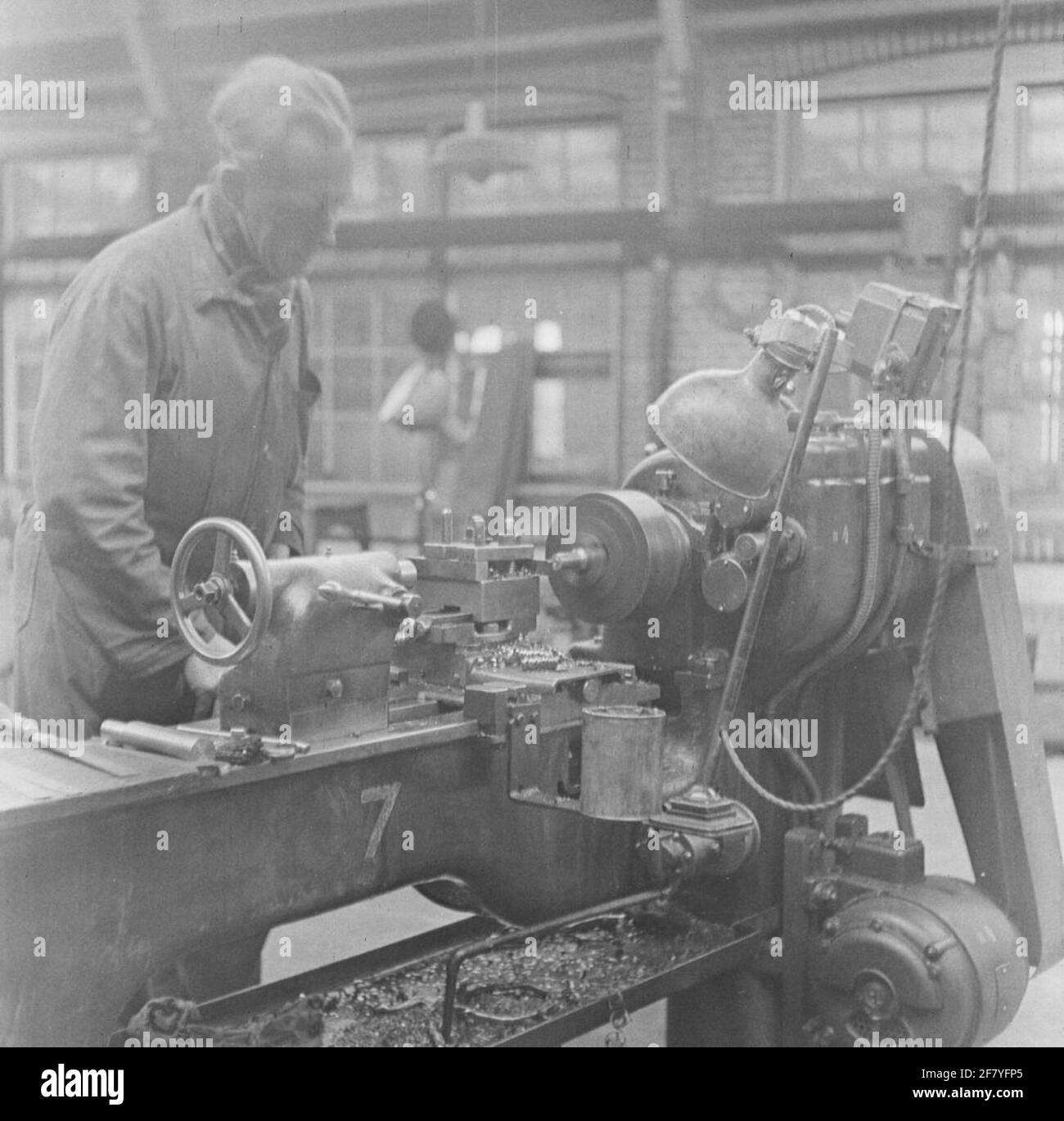 In the turntery with a pre-war lathe Stock Photo - Alamy