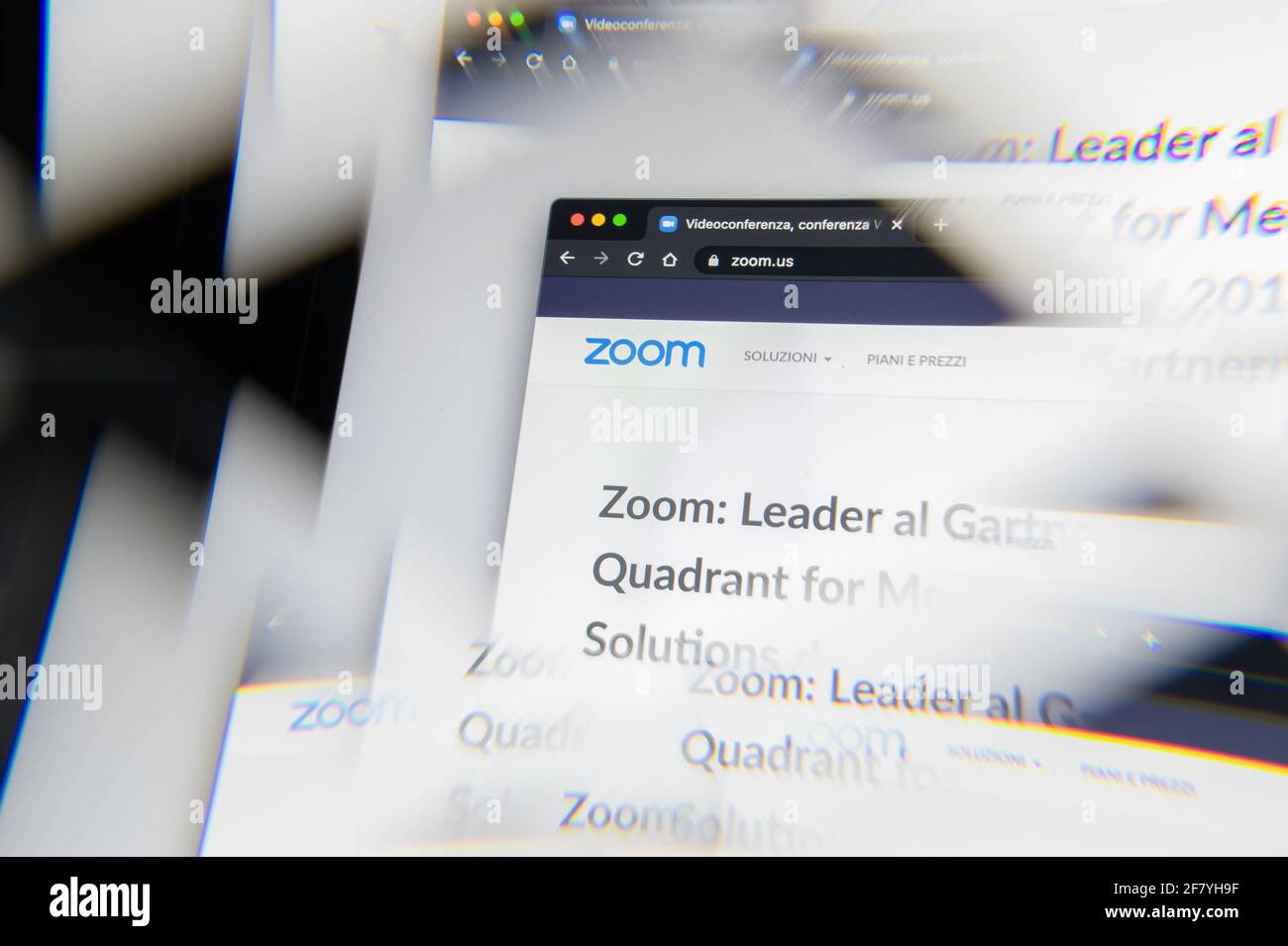 Milan, Italy - APRIL 10, 2021- Zoom company logo on laptop screen seen ...