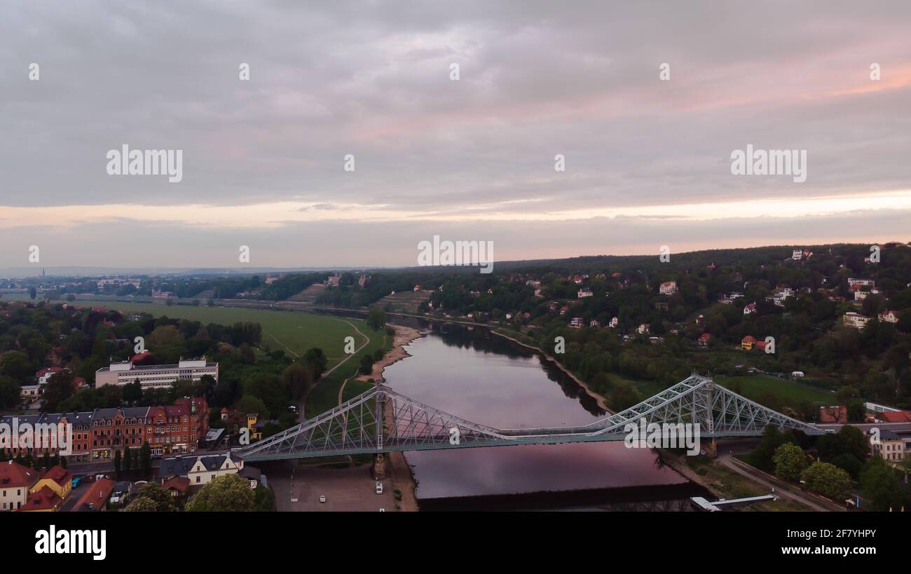Beautiful scenery of a cityscape with illuminated buildings in Dresden ...