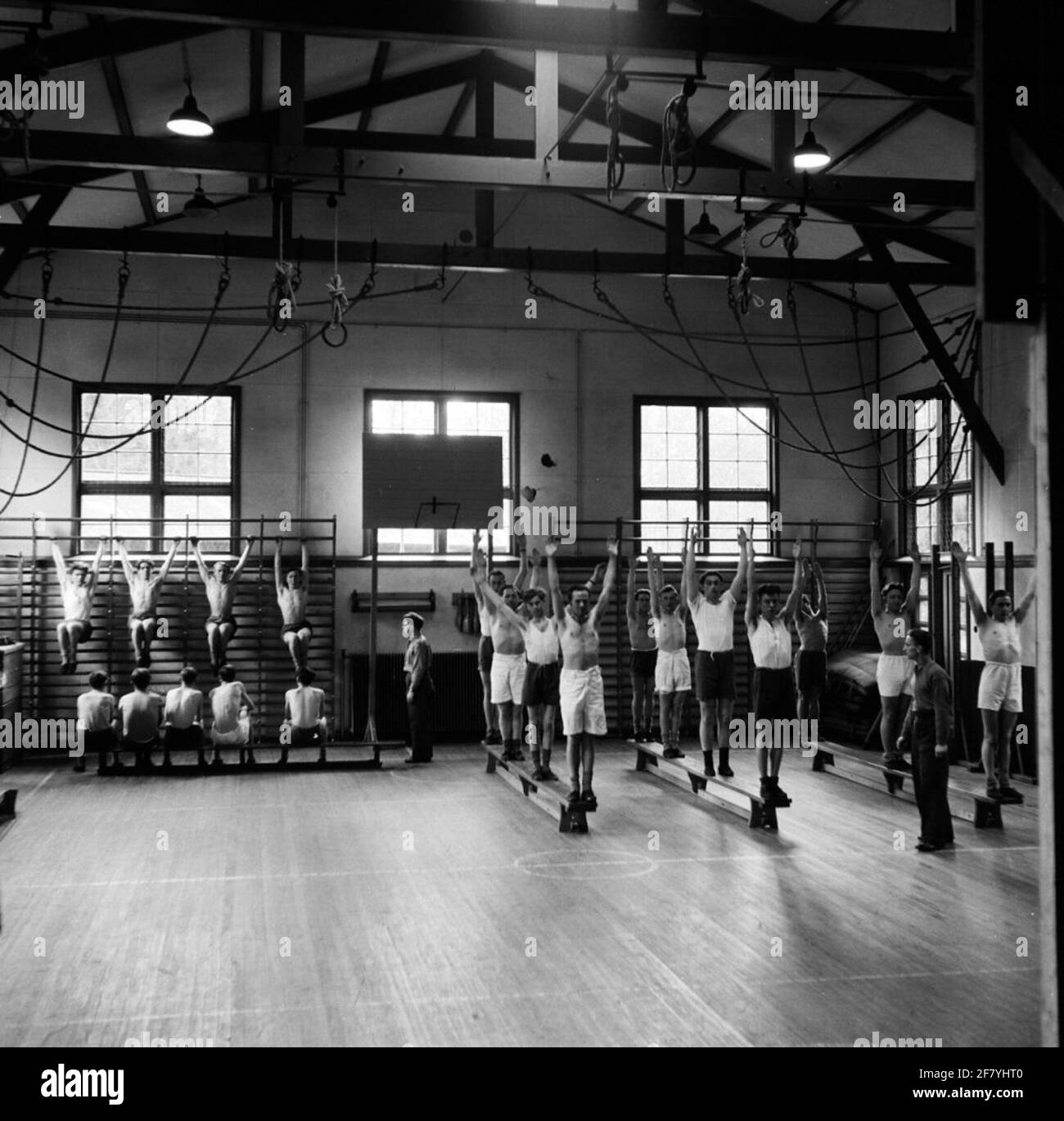 Rehabilitation soldiers do exercises in the gym of the military repair ...
