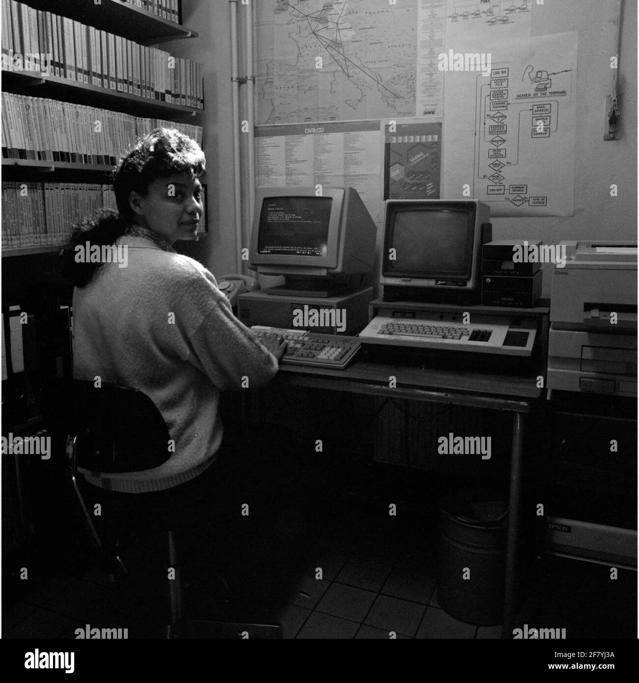 Computer screens in the library of the Royal Institute for the Marine ...