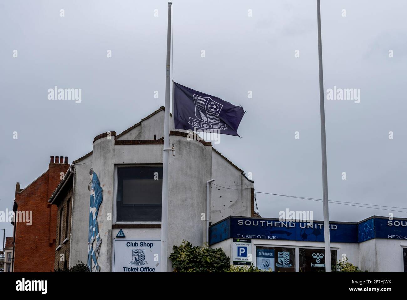 Southend United Football Club flag flying at half mast following death ...