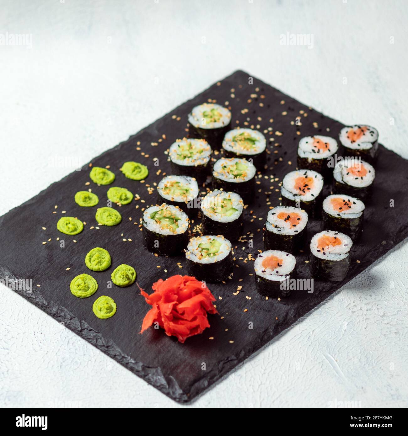 California roll and Avocado maki sushi roll top view Stock Photo - Alamy