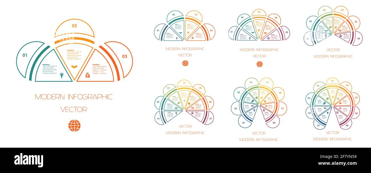 Infographic templates. Three four five six seven eight nine positions ...