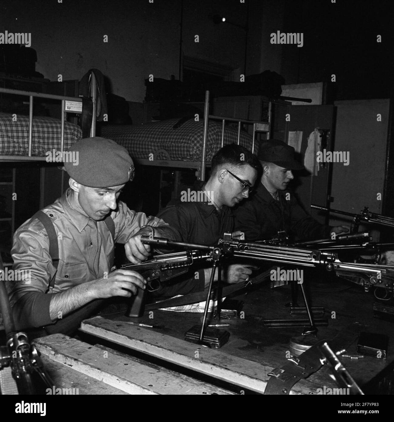 A new class of conscript soldiers commits arms maintenance at the fal ...