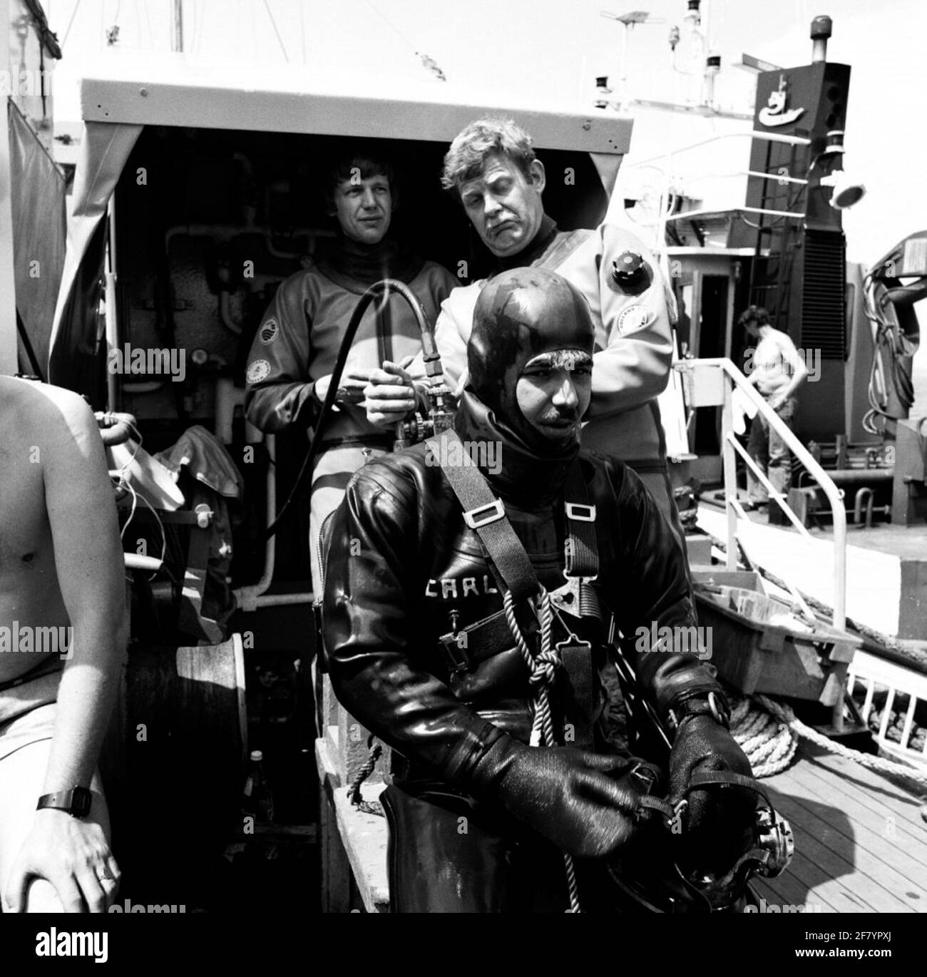 Diver aboard diving vessel Nautilus Stock Photo - Alamy