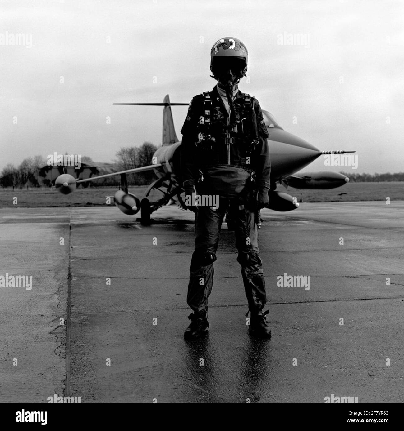 A flyer from the 306 Squadron is in its complete flight gear for an ...