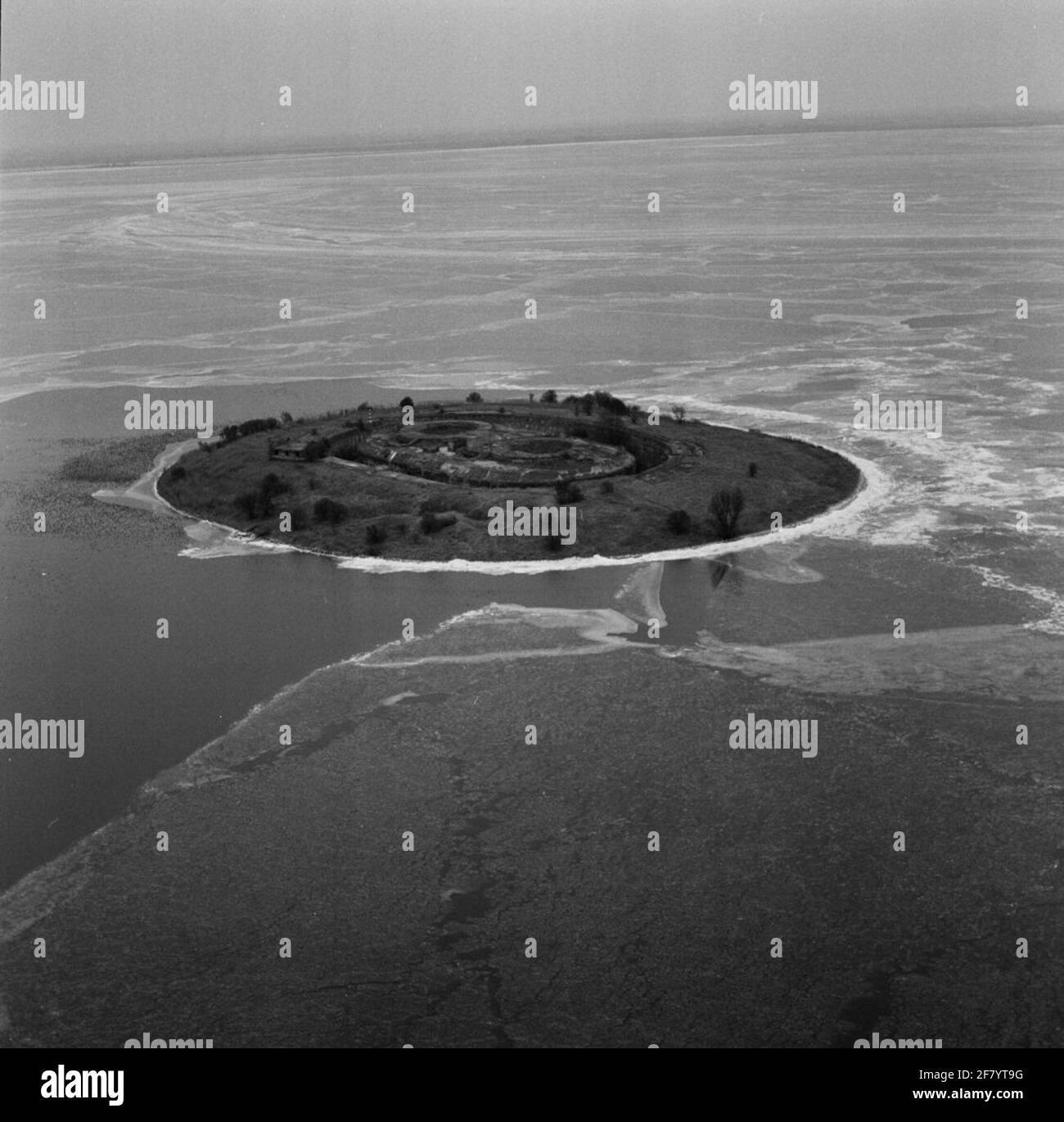 Aerial recording of the Pampus Fort island located in the east of ...