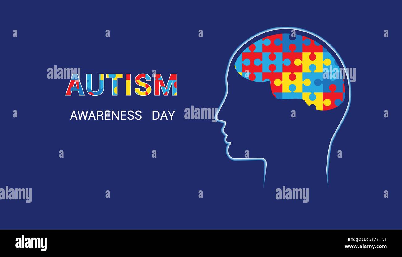 Brain-shaped puzzles. Autism awareness day. Blue background Stock ...