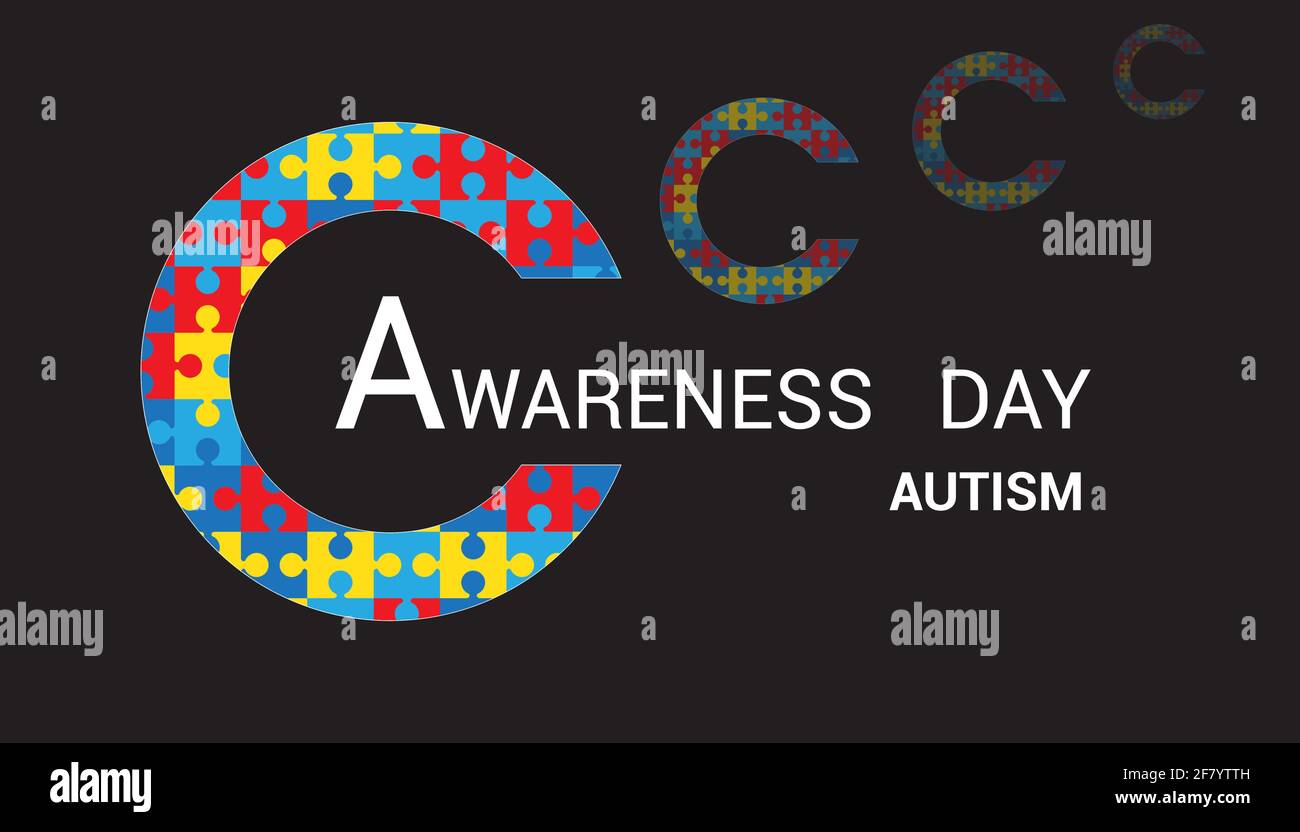Abstract shaped puzzle. Awareness day. Autism. Black background Stock ...