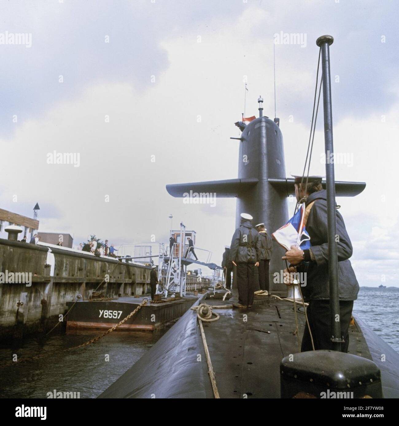 The submarine Hr.Ms. Tiger shark (1972-1995) meets in the port of Den ...