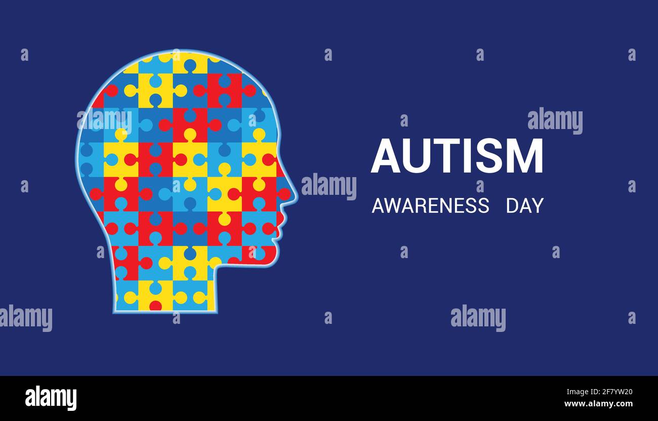 Autism awareness day. Head-shaped puzzles. Blue background Stock Vector ...