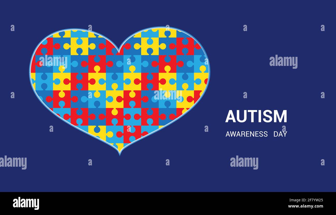 Autism awareness day. Heart shaped puzzle. Blue background Stock Vector ...