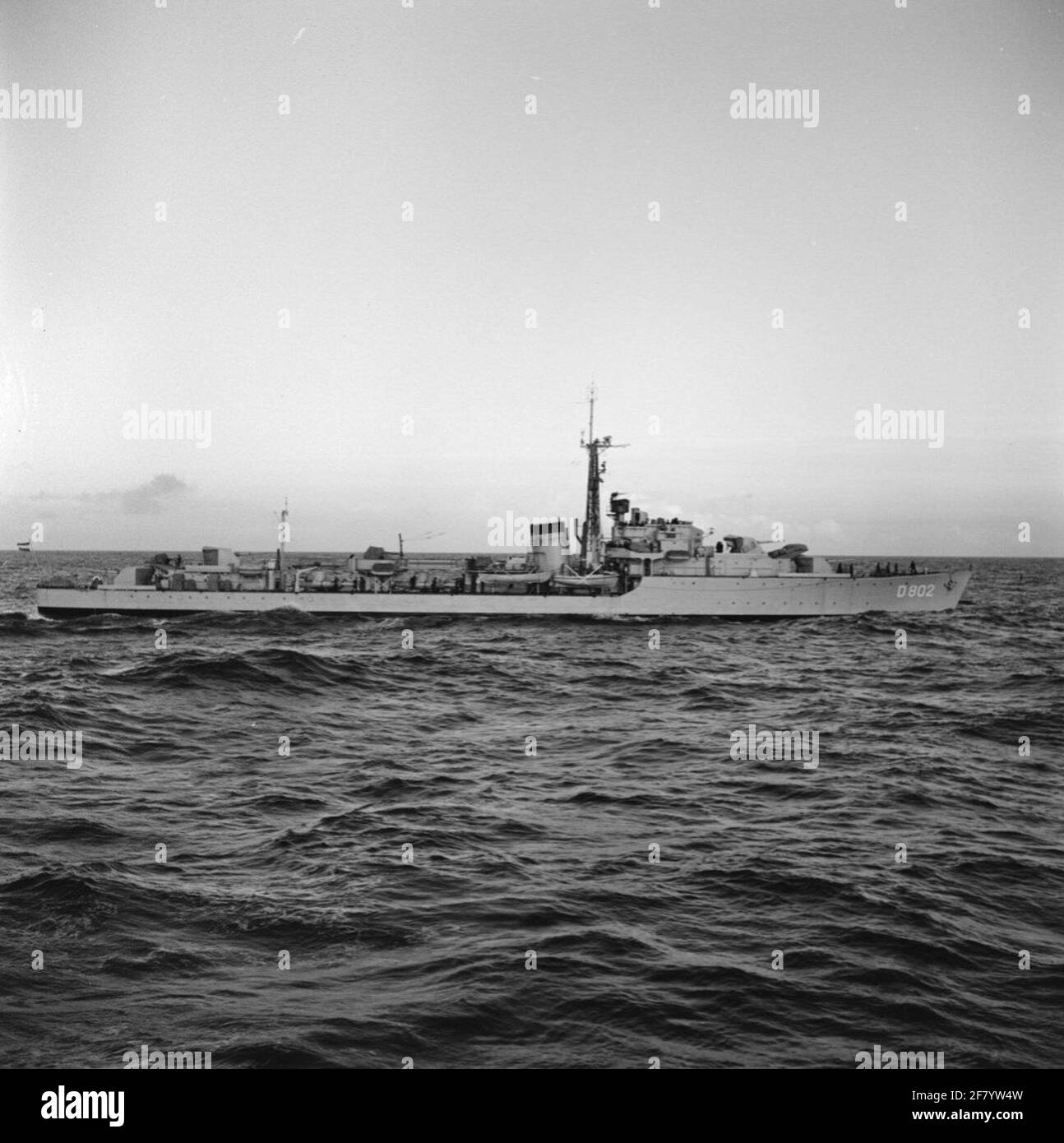 The torpedo boat hunter Hr.Ms. Evertsen (D 802) seen from Cruiser Hr.Ms ...