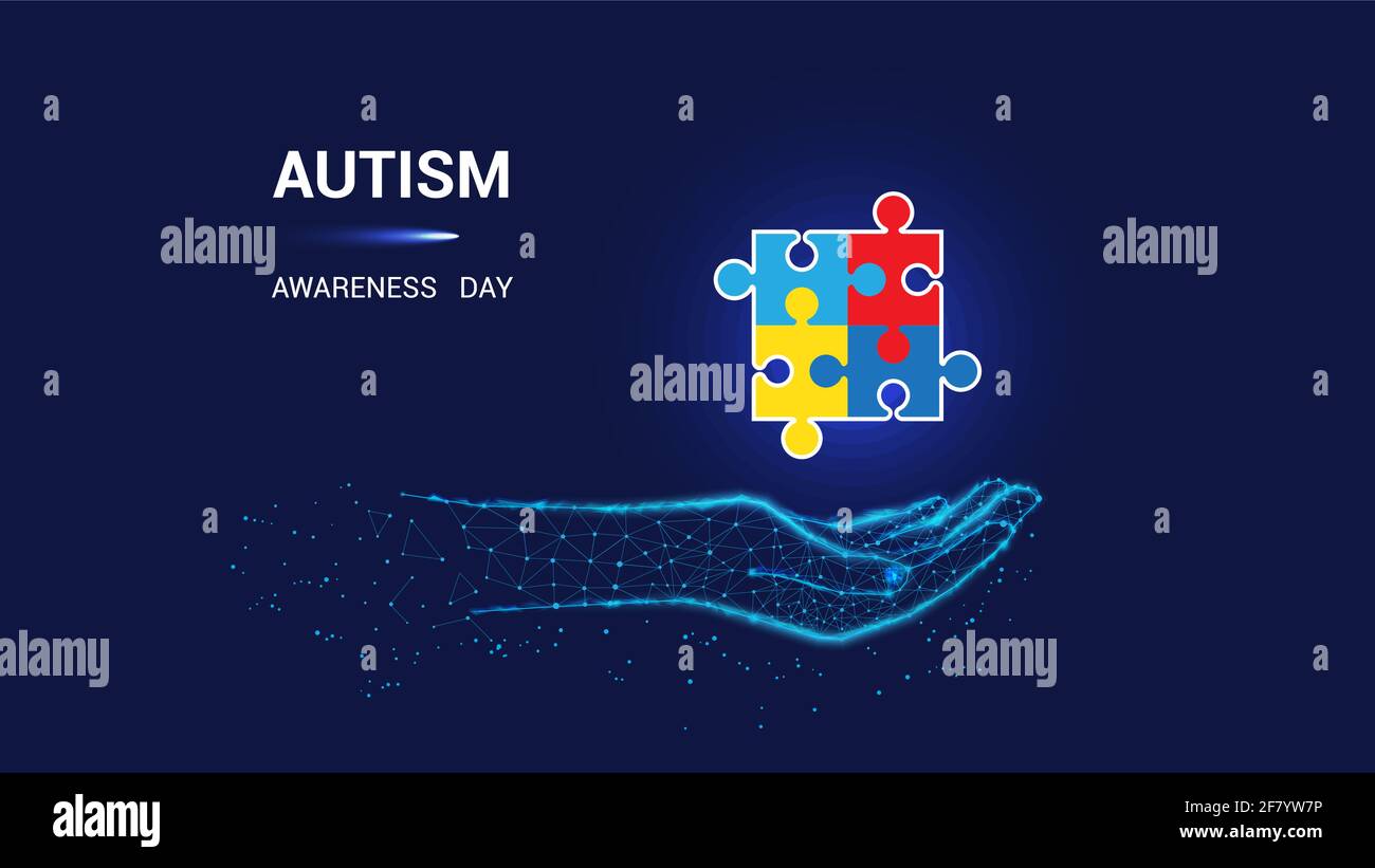 Autism awareness day. Puzzle. Autism awareness symbol in polygonal hand ...