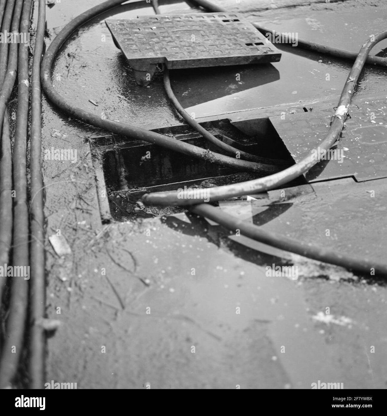 At the end of a cable duct, from a transformer house that stands on a ...