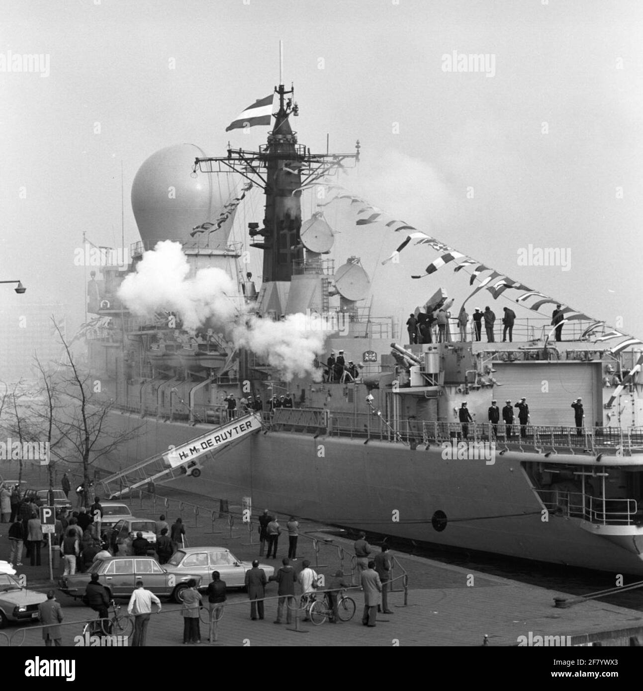 HR.MS guided arms factory. De Ruyter, moored behind Amsterdam Central ...