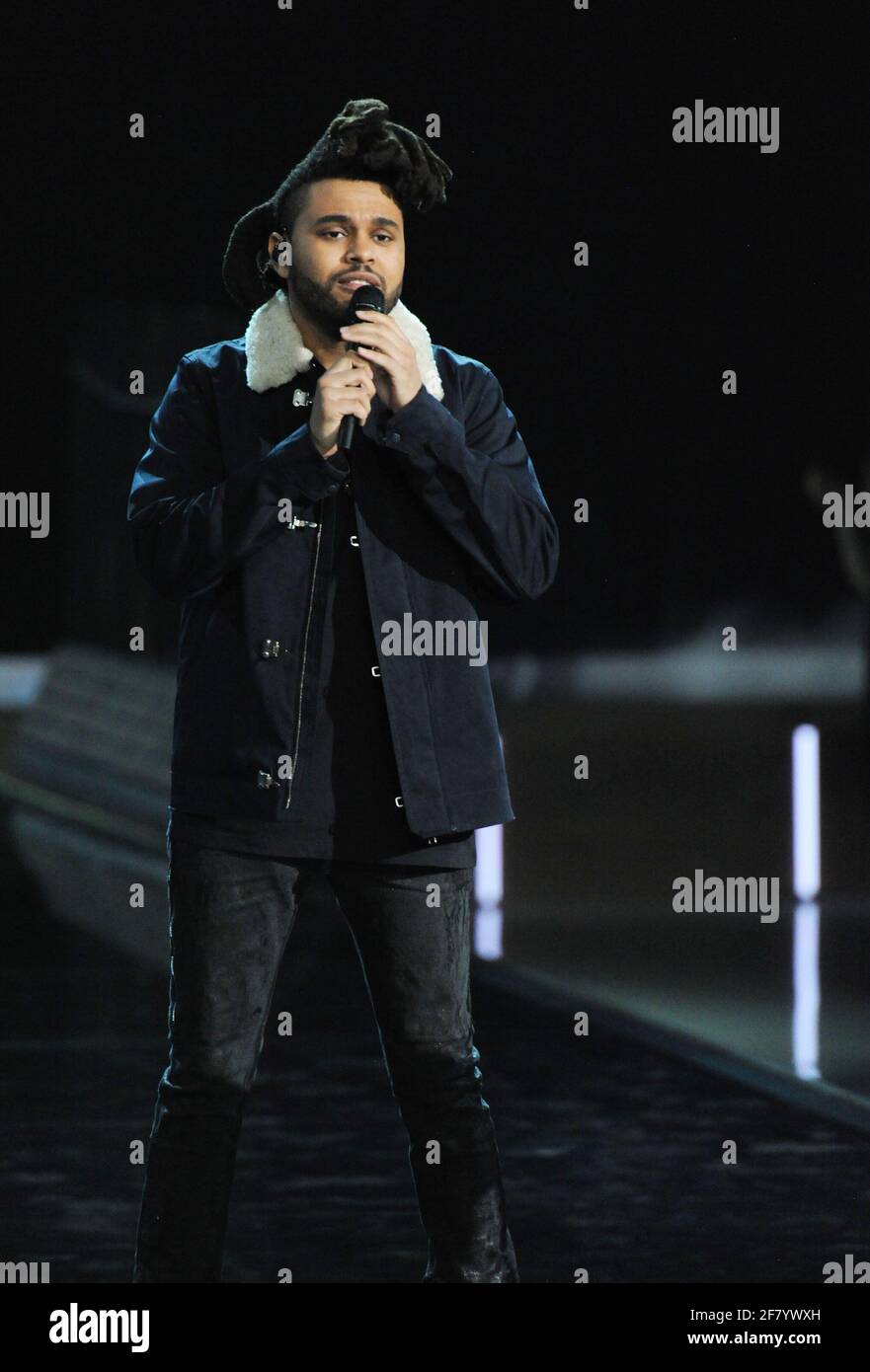 The Weeknd on the runway during the 2015 Victoria's Secret Fashion Show ...